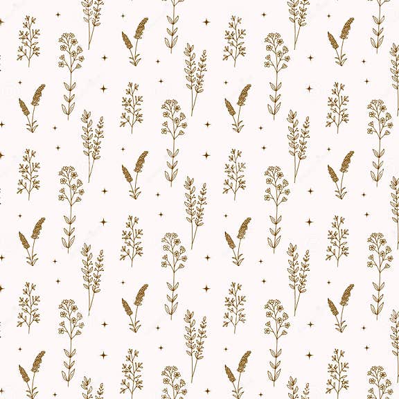 Repeating Flower Leaf Doodle Aesthetic Seamless Pattern Design ...