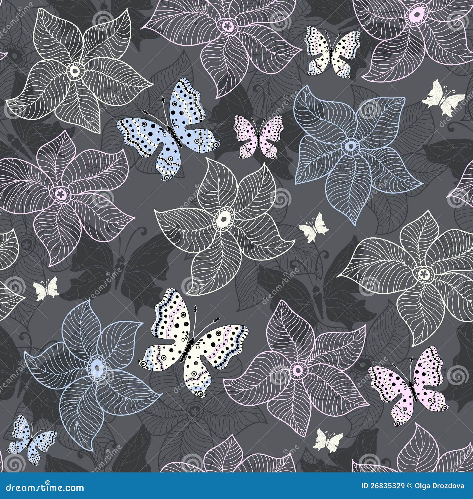 Repeating Gray Floral Pattern Stock Vector - Illustration of leaf ...