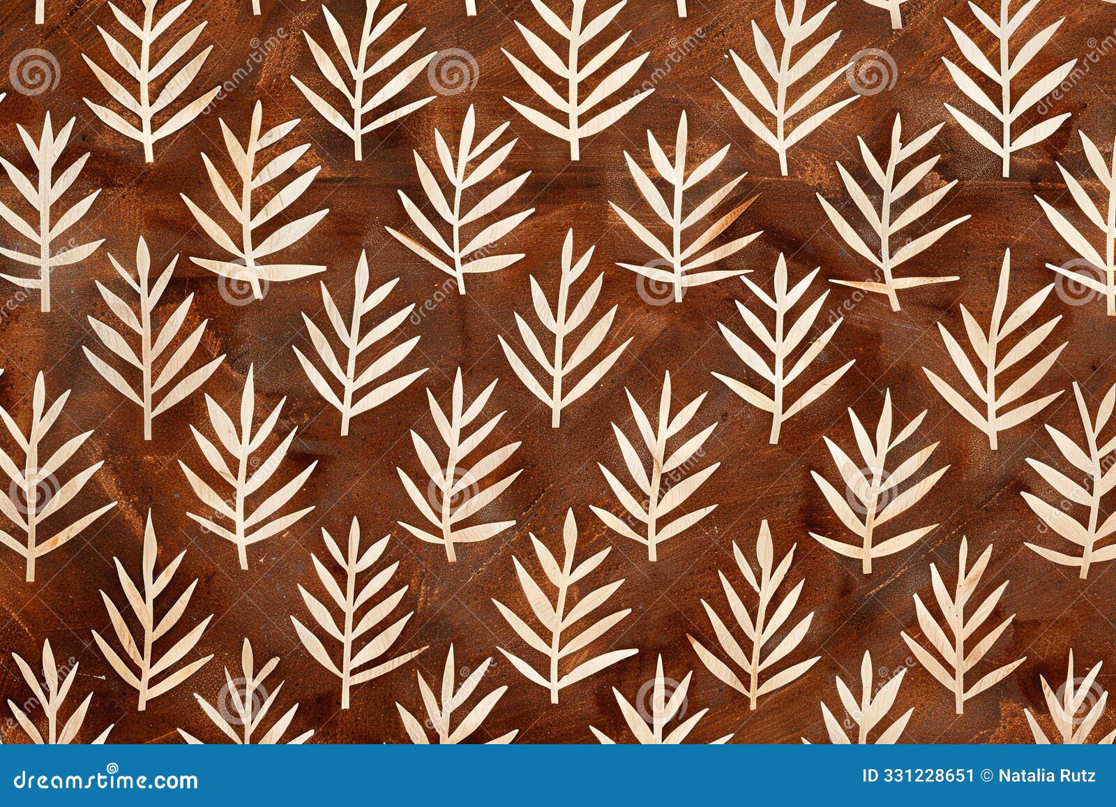 A Repeating Leaf Pattern in a Block Print Style, Featuring Geometric ...