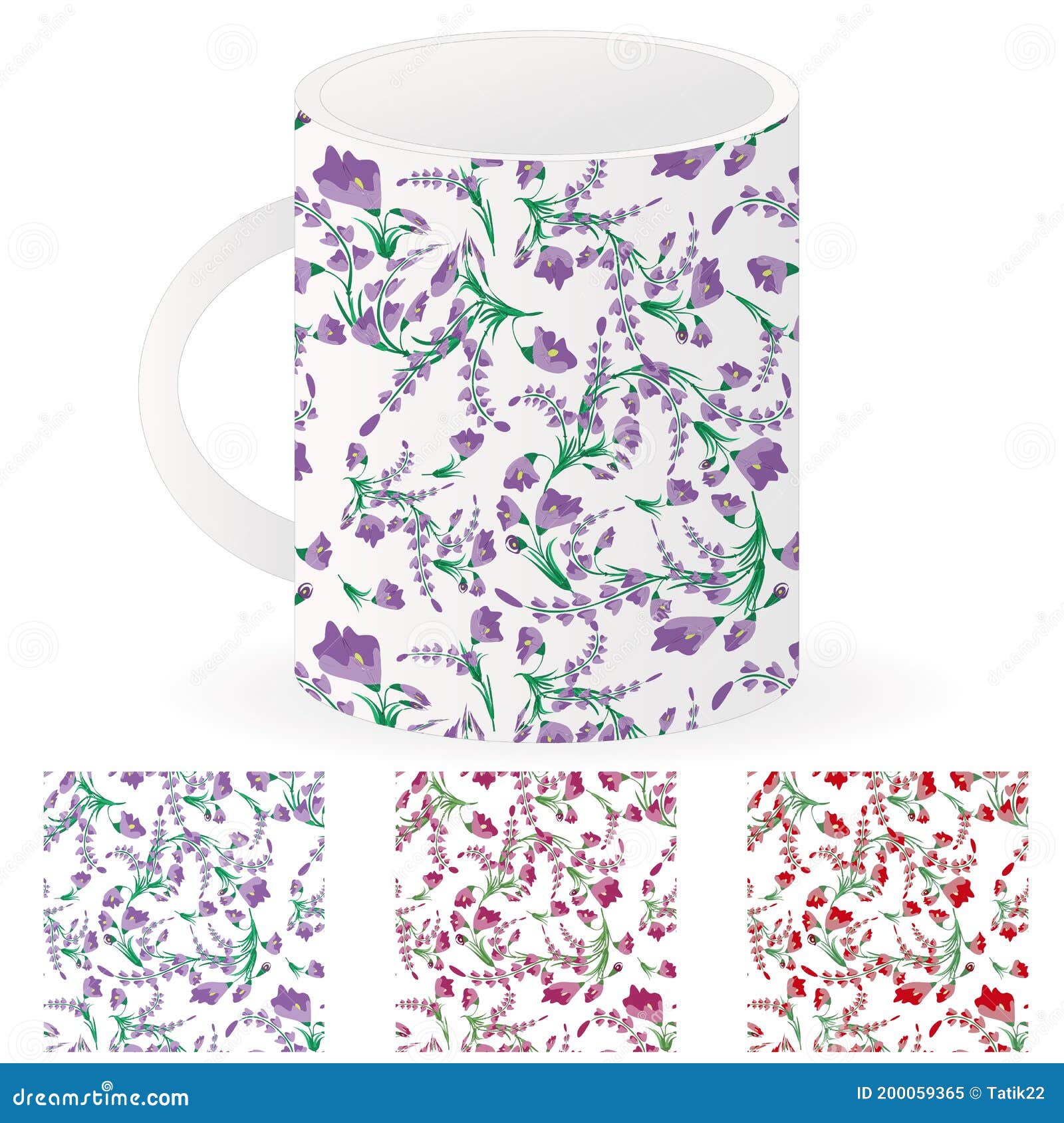 Repeating Pattern of Blue Flowers on a White Mug Stock Vector ...