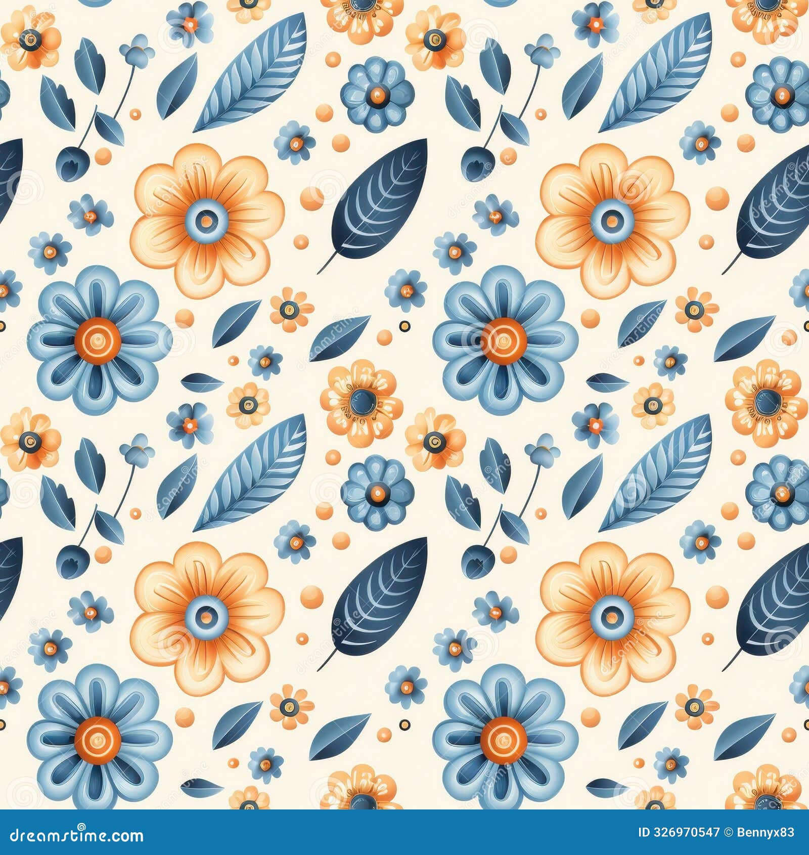Seamless Floral Pattern with Blue and Orange Flowers Stock Illustration ...