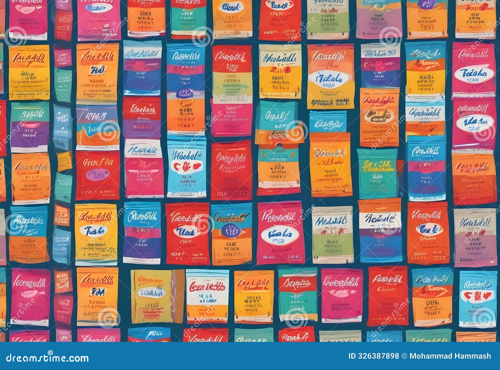 A Repeating Pattern of Colorful Cans, Each with a Different Design and ...