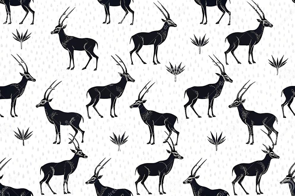 Elegant Black Antelope Pattern on a White Background Showcasing Nature ...