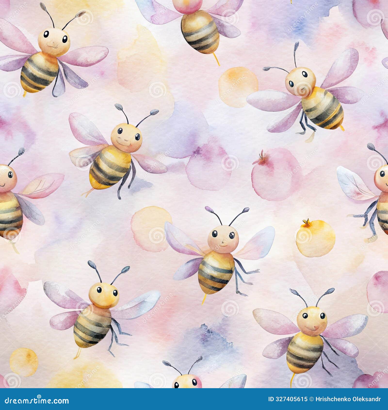 A Repeating Pattern Featuring Flying Cartoon Bees in Pastel Colors Stock Illustration ...
