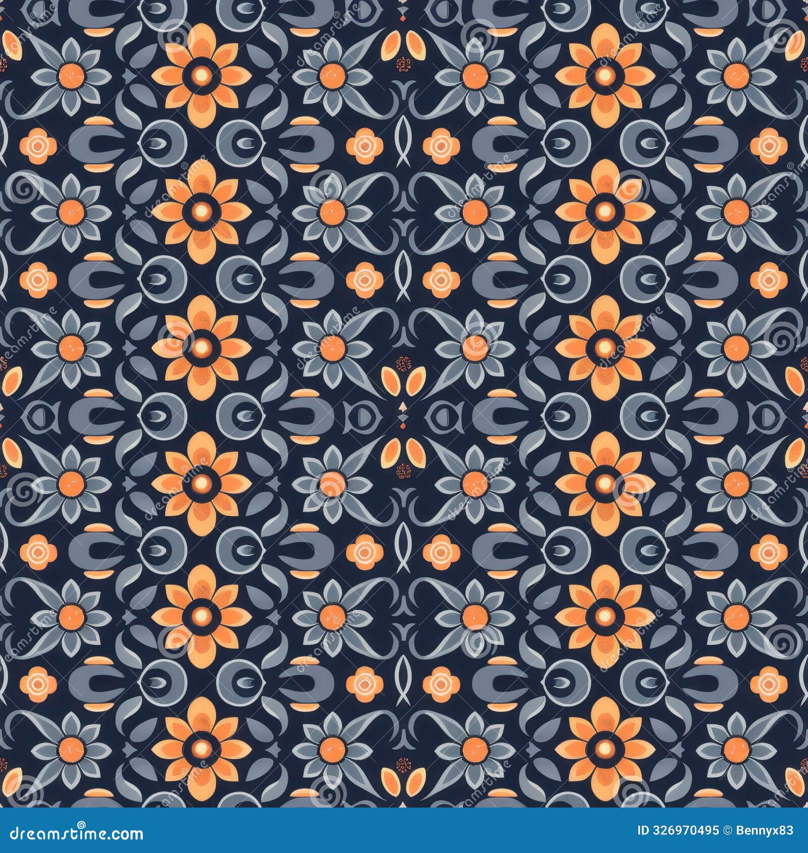 Vintage Floral Pattern with Orange and Blue Flowers Stock Illustration ...