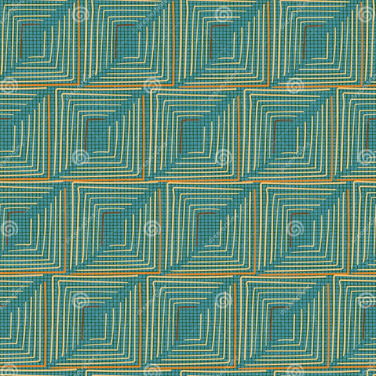 Repeating Pattern of Hand Drawn Decorative Tiles. Linen Texture with a ...