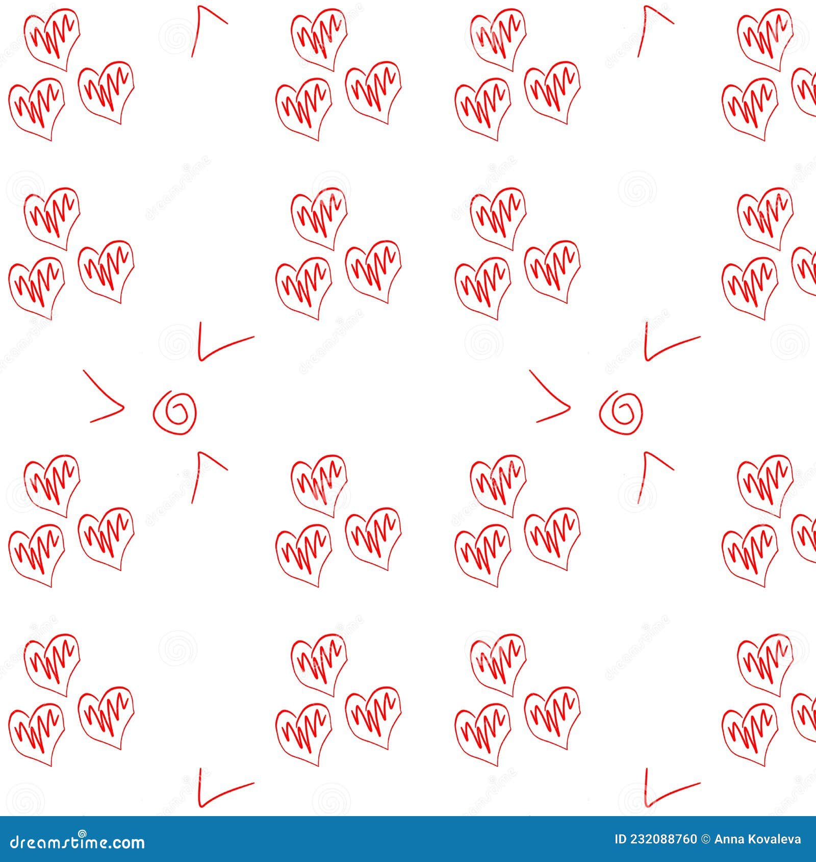 Repeating Pattern of Hearts on a White Background. Doodle Style. an ...