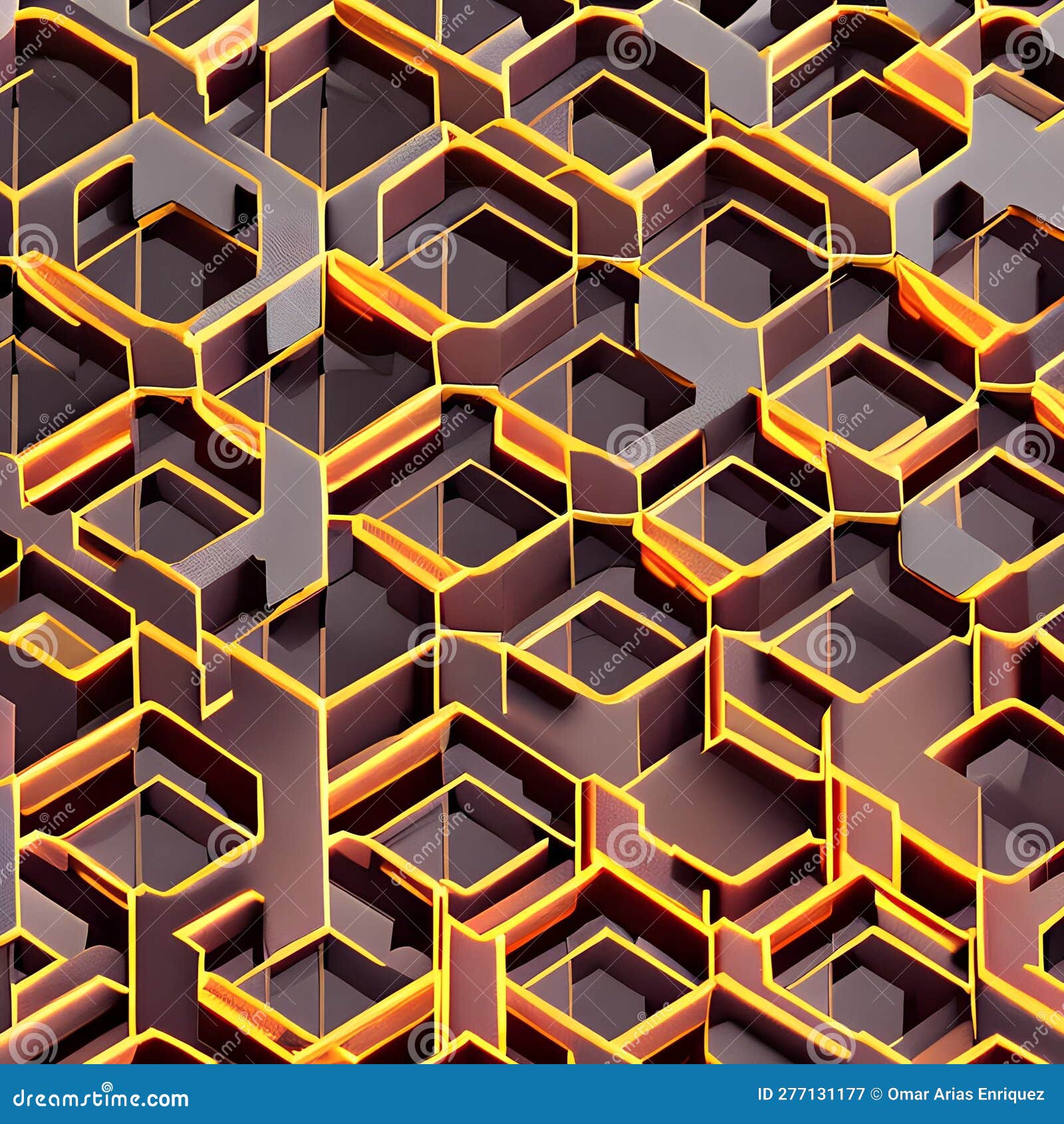 A Repeating Pattern of Interlocking Hexagons in Shades of Orange and ...