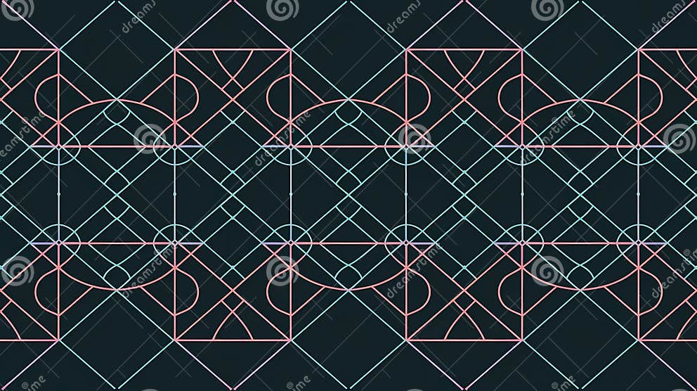 A Repeating Pattern of Intersecting Lines and Curves in Pink and Blue ...