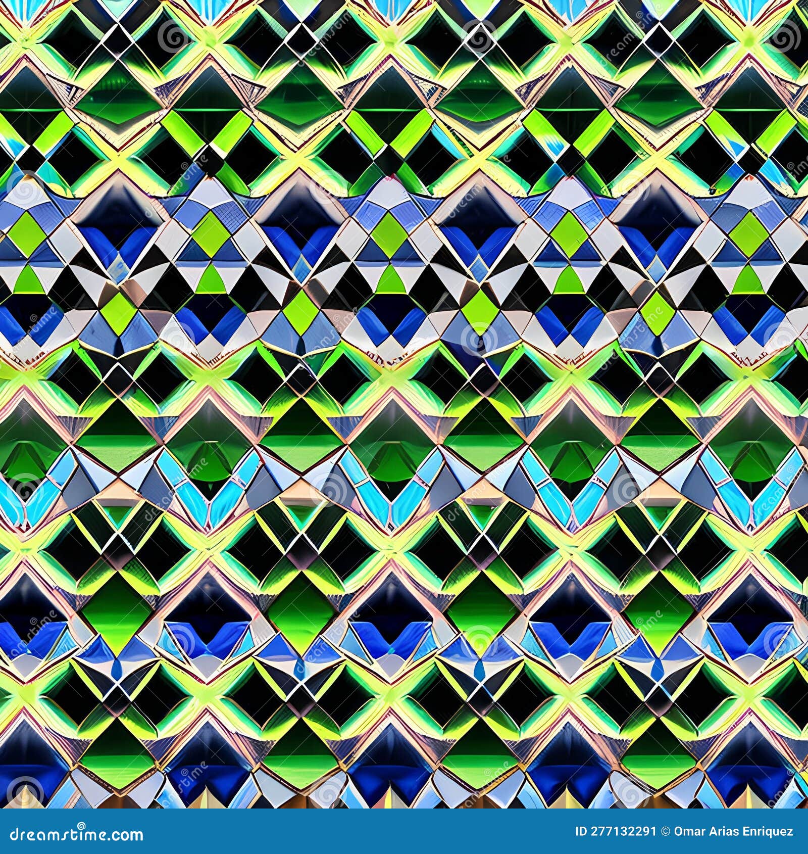 A Repeating Pattern of Overlapping Diamonds in Shades of Green and Blue ...