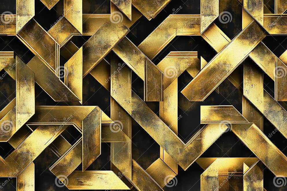 A Repeating Pattern of Rectangular Forms in Gold and Black, Arranged in ...