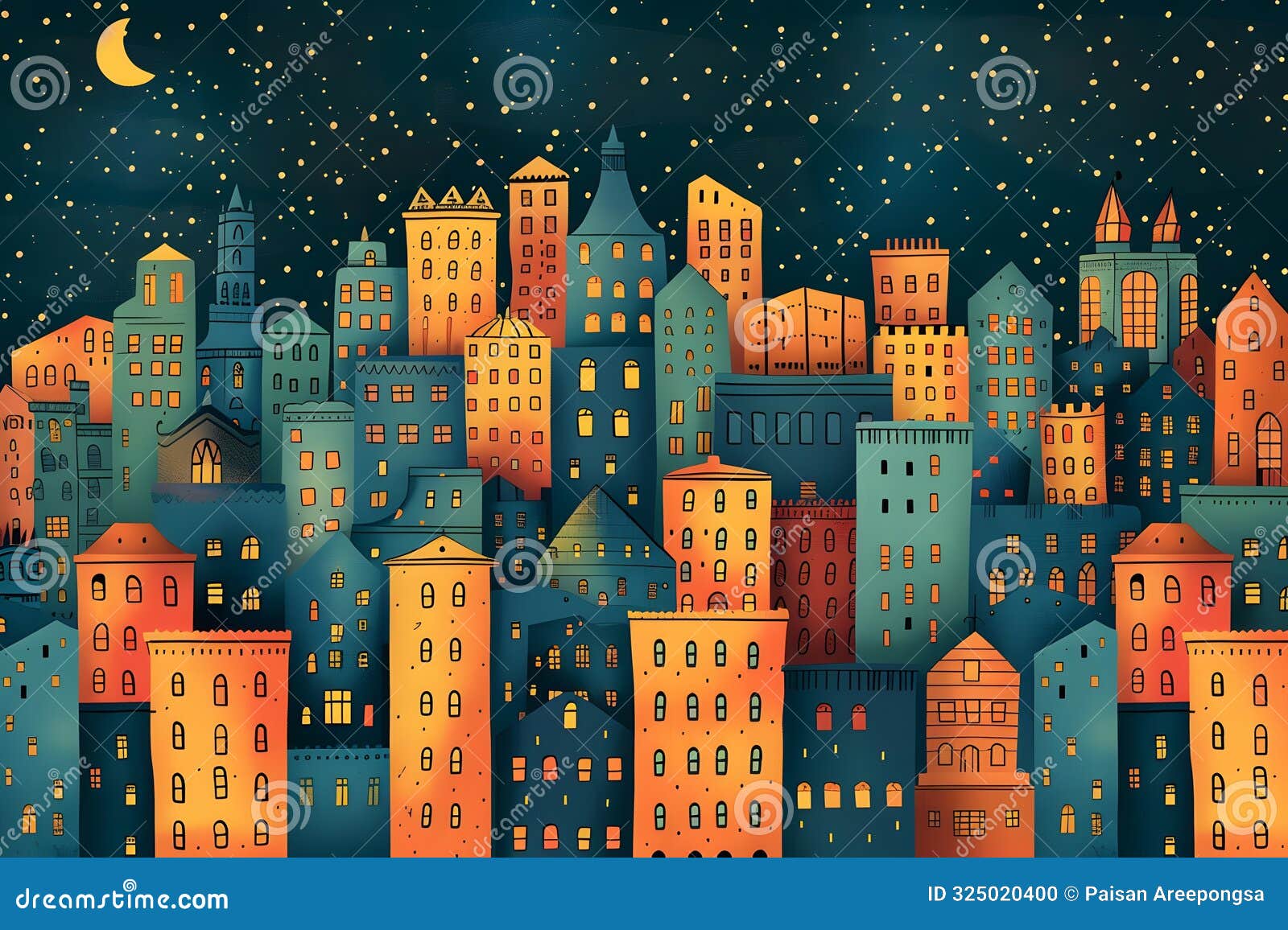 A Repeating Pattern of Simplified Buildings in Different Colors and ...