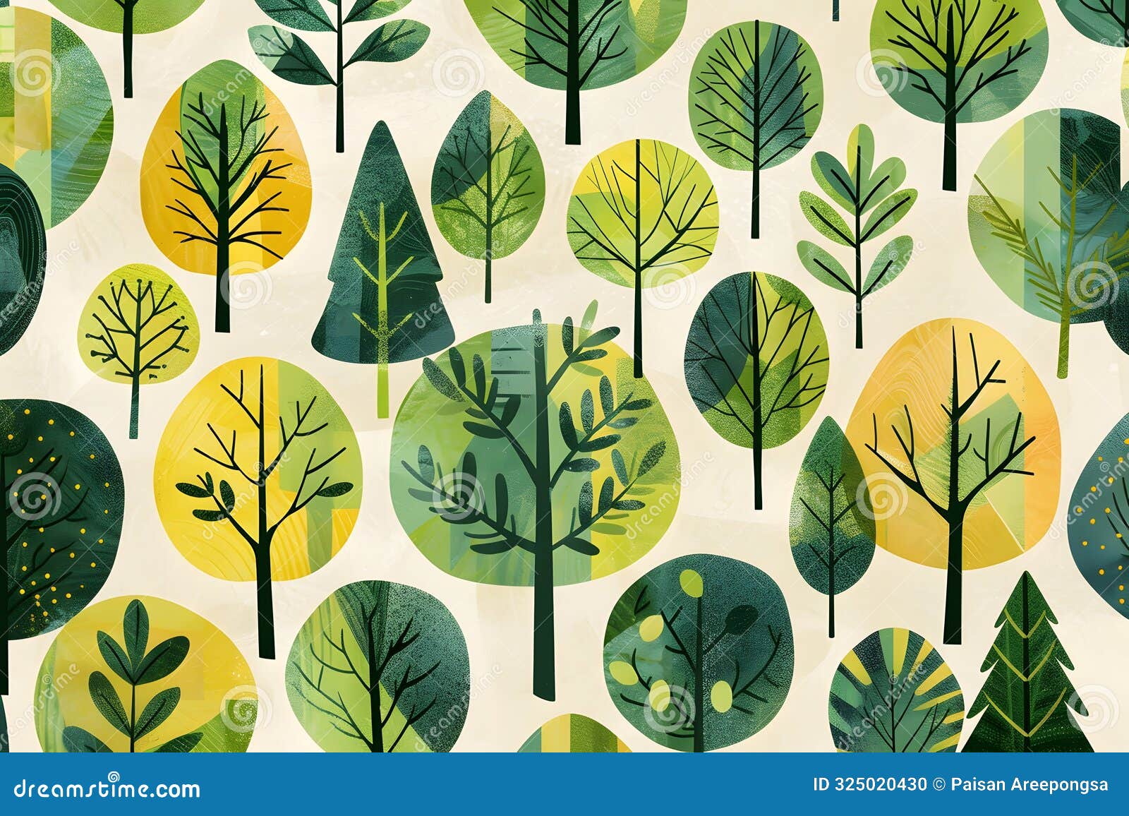 A Repeating Pattern of Simplified Tree Silhouettes in Various Shades of ...