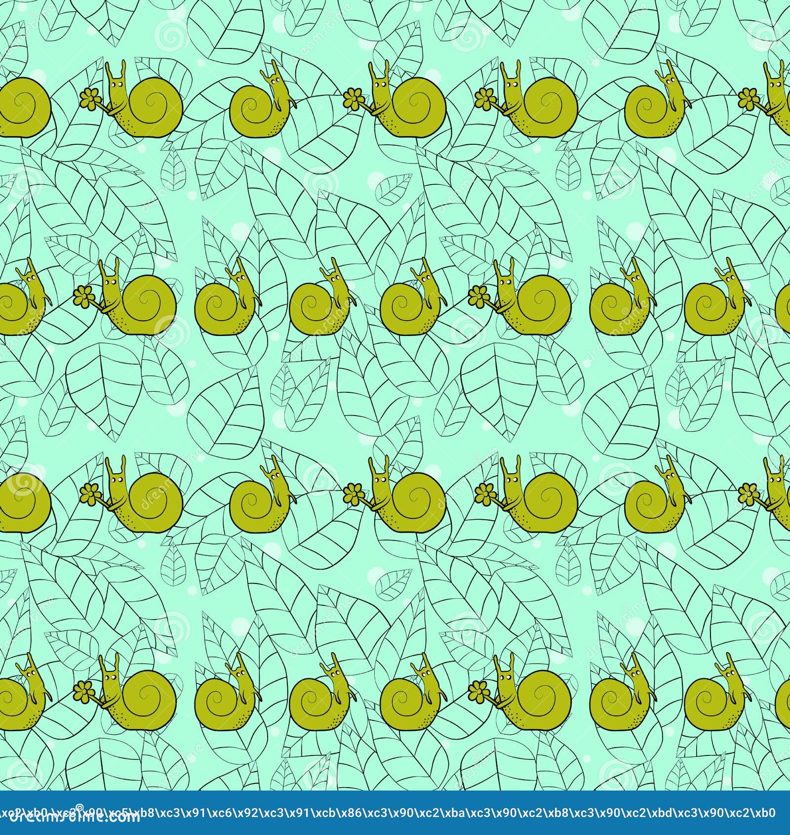 Repeating Pattern with Snails on a Forest of Leaves Stock Vector ...
