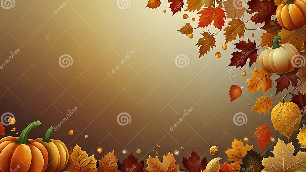 A Repeating Pattern of Stylized Fall Leaves, Acorns, and Pumpkins on a ...