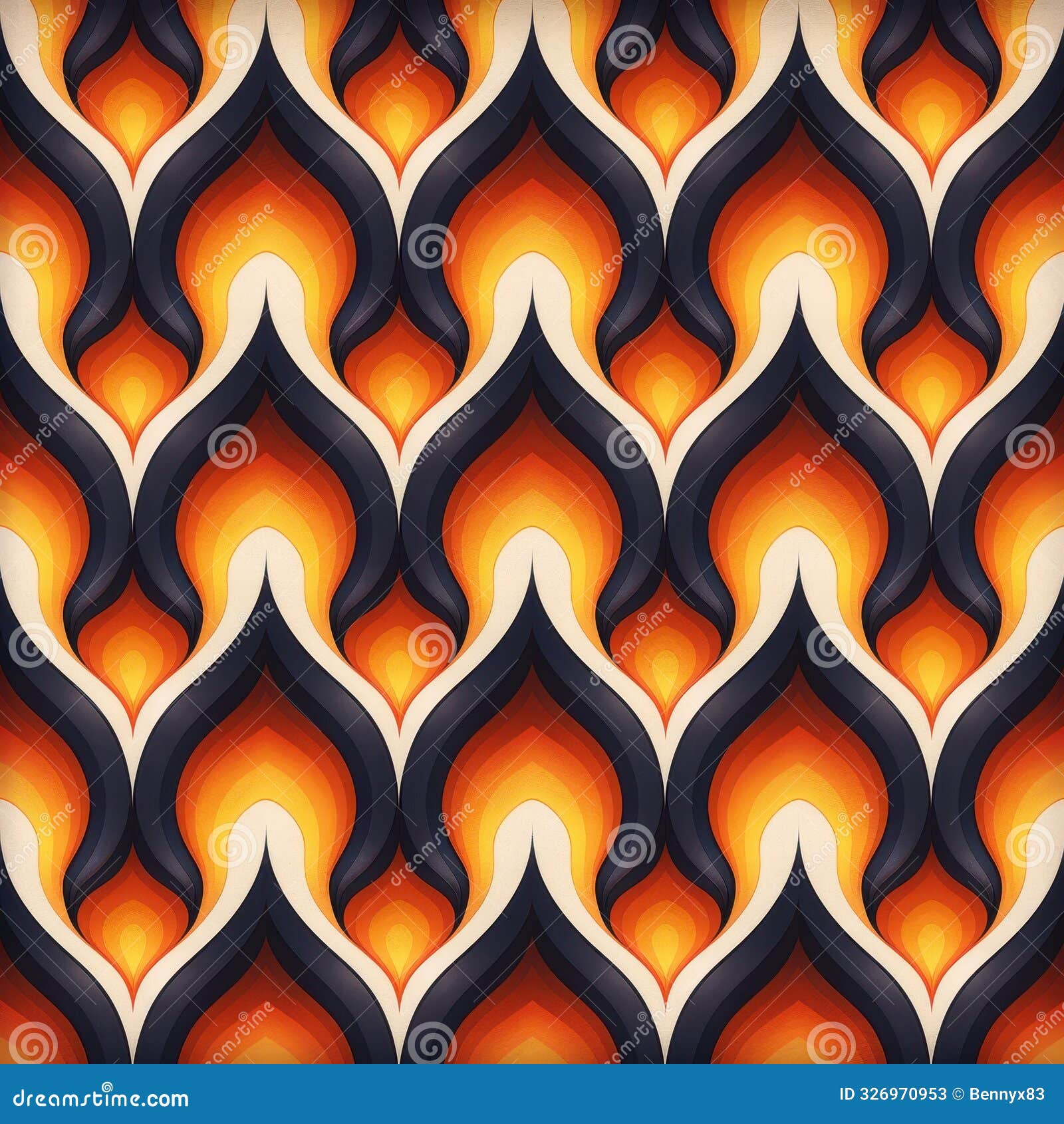 Vintage Flame Pattern in Orange, Yellow, and Black Stock Illustration ...