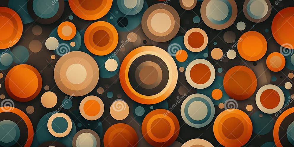 Retro Circle Pattern in Orange, Teal, and Brown Stock Illustration ...