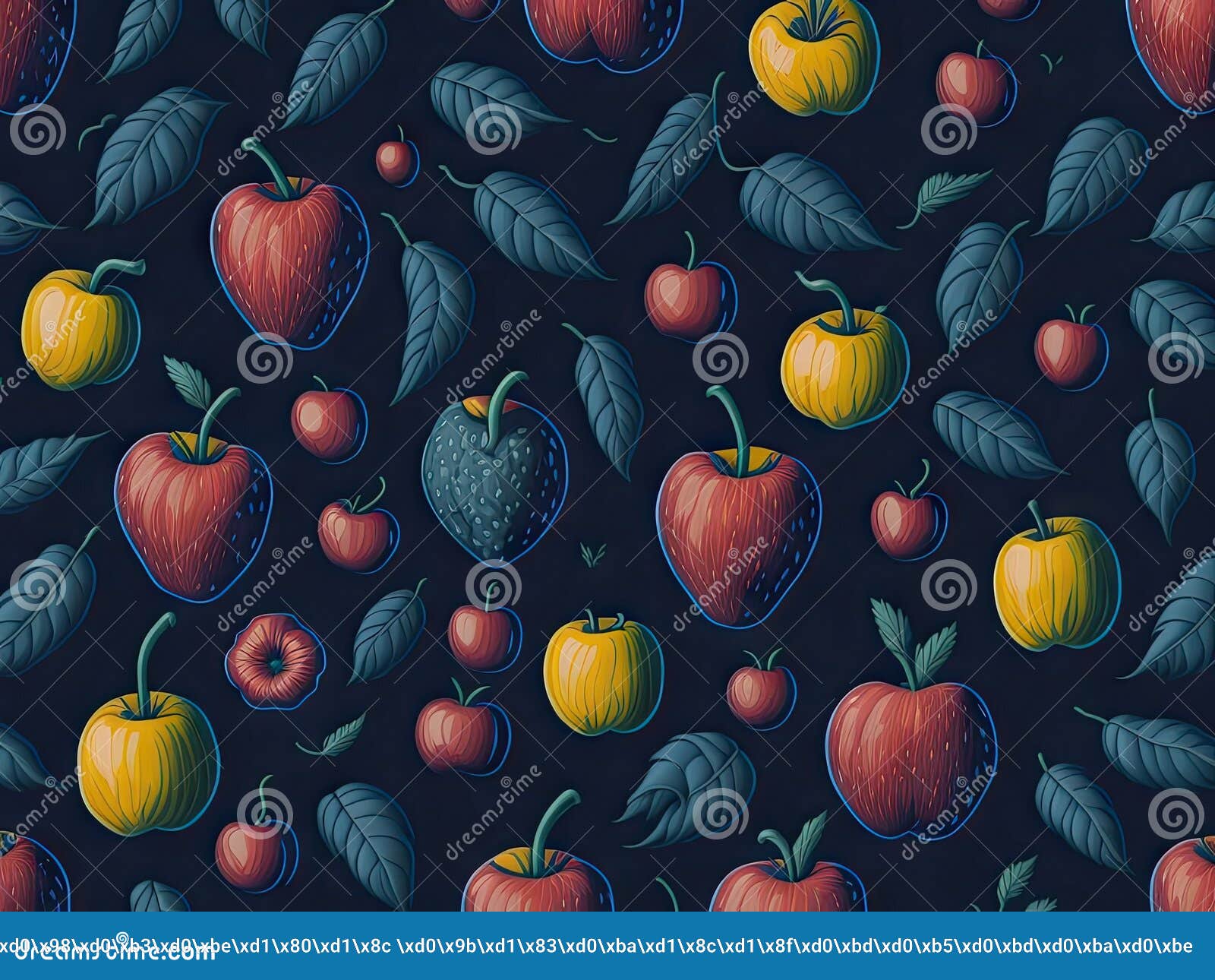 Repeating Patterns of Apples and Leaves. Ai Generative Stock ...