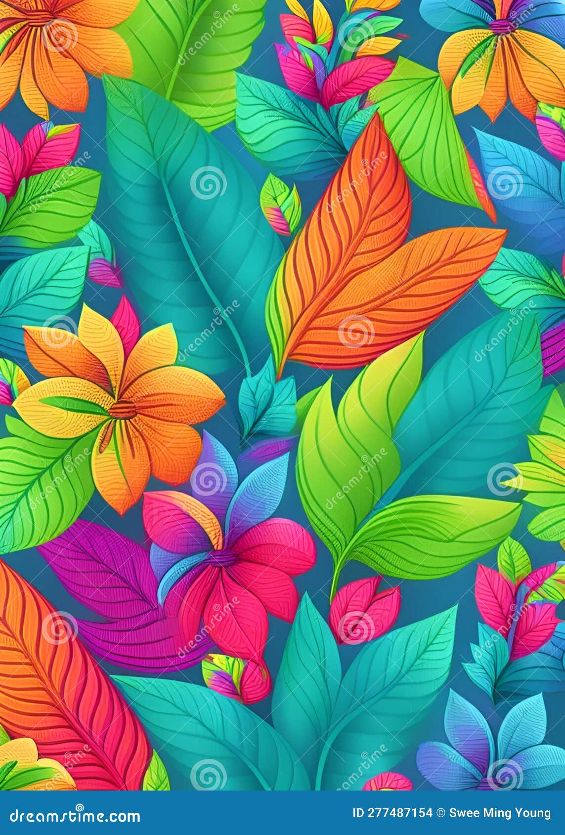 The Repeating Patterns Design, Fabric Art of Flowers and Tree. Stock ...