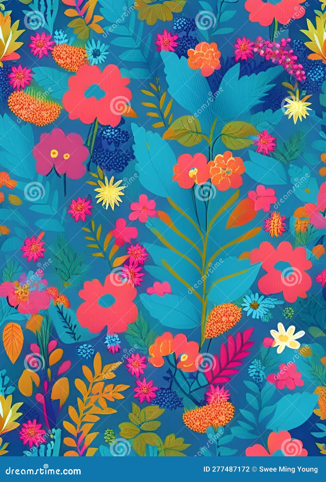 The Repeating Patterns Design, Fabric Art of Flowers and Tree. Stock ...