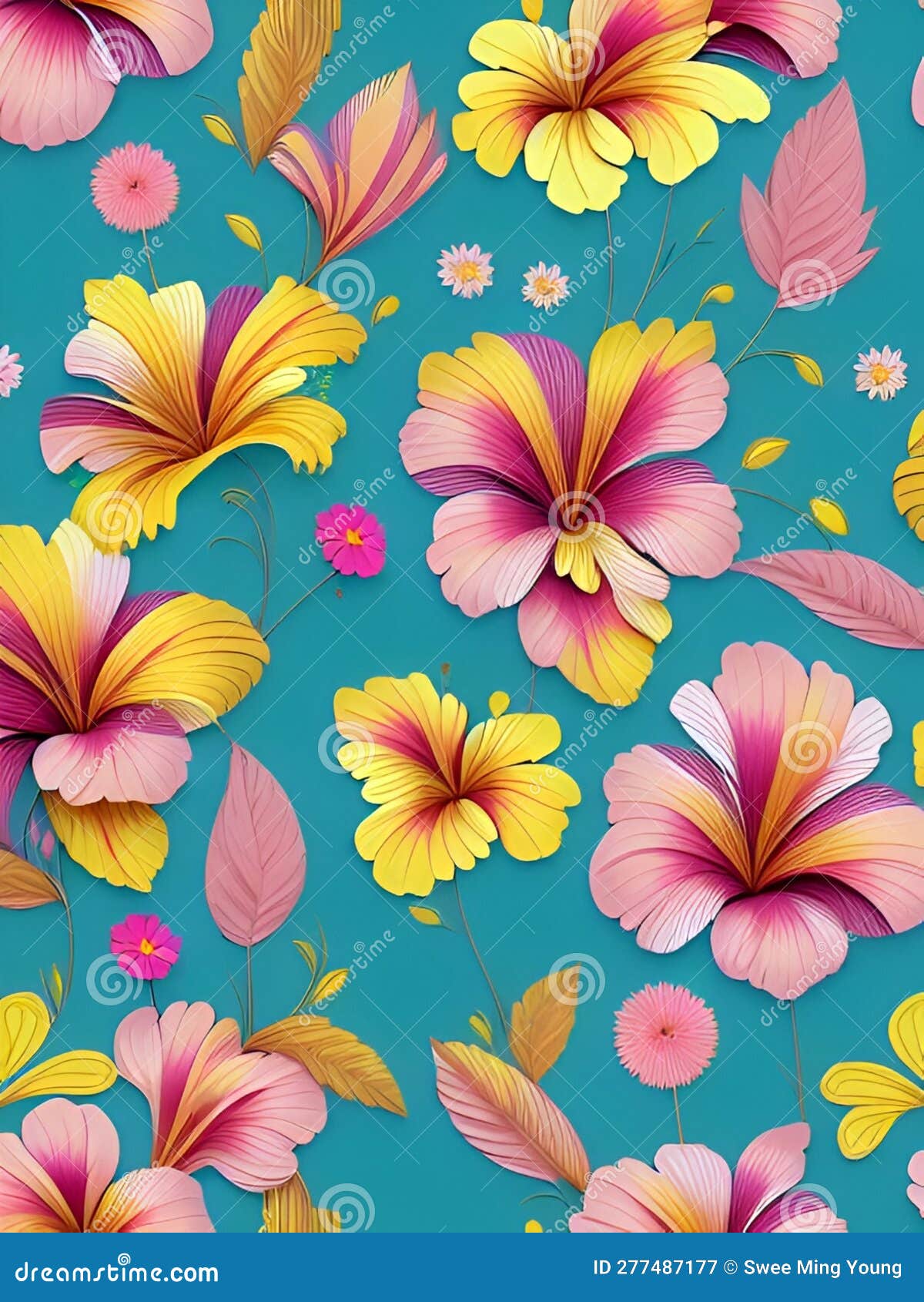 The Repeating Patterns Design, Fabric Art of Flowers and Tree. Stock ...