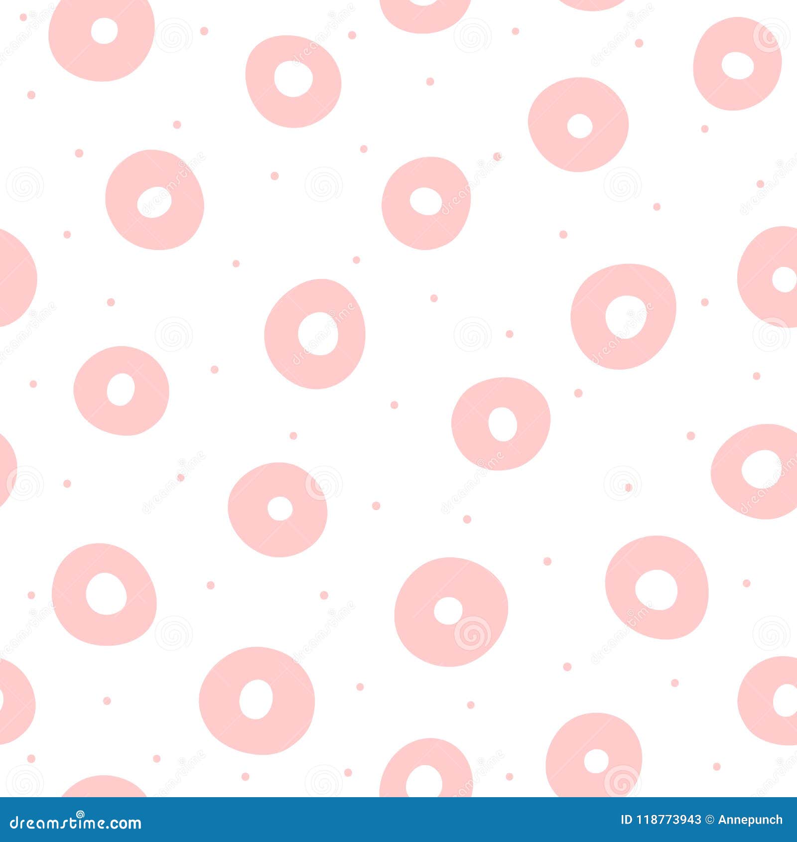 Repeating Pink Circles and Round Dots on White Background. Cute ...