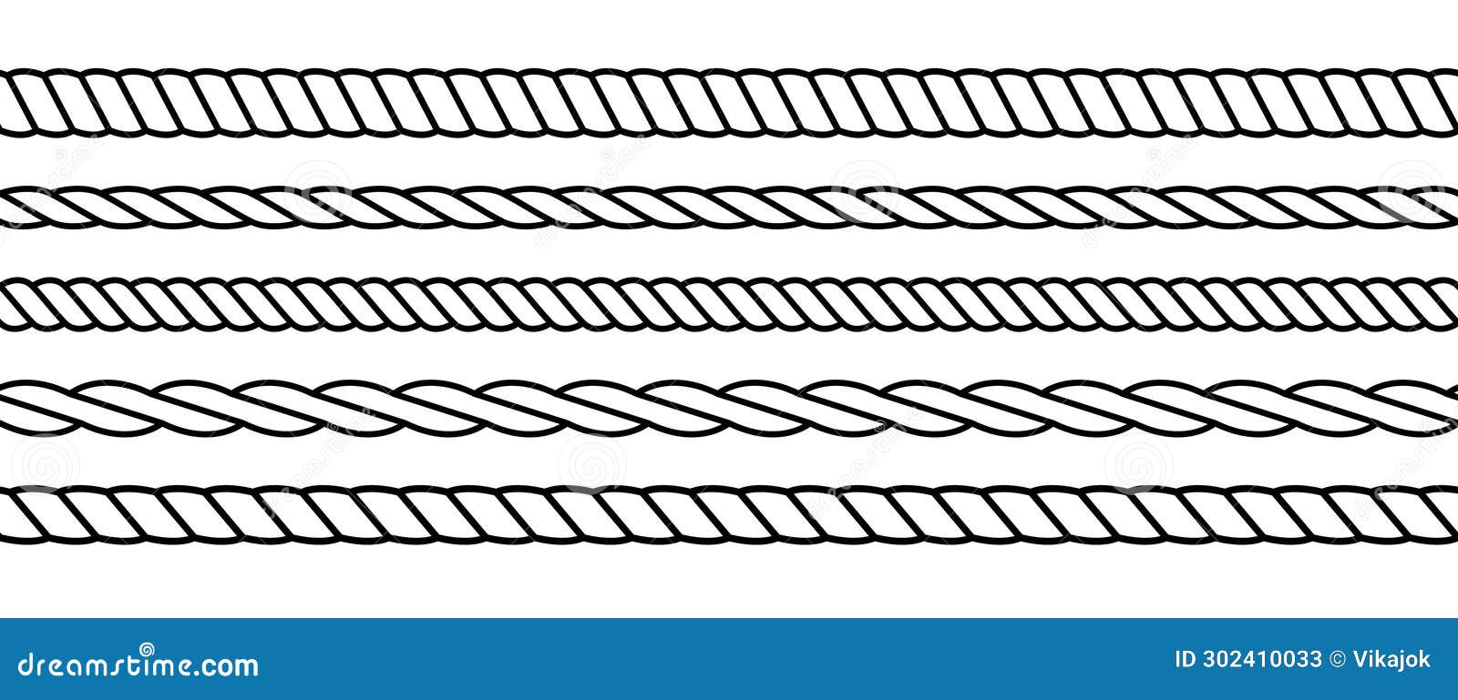 Repeating Rope Set. Seamless Hemp Cord Line Collection. Outline Chain ...