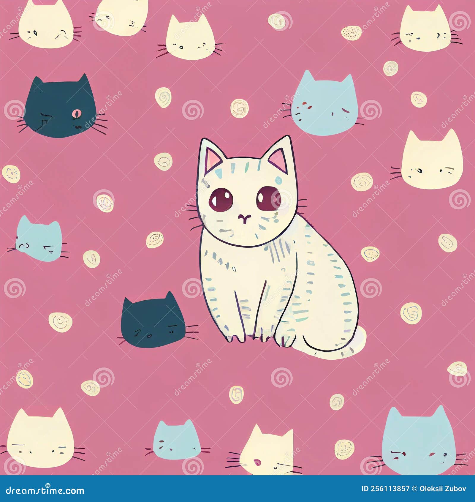 Repeating Seamless Cat Pattern on Pink Background, Cute Texture Stock ...