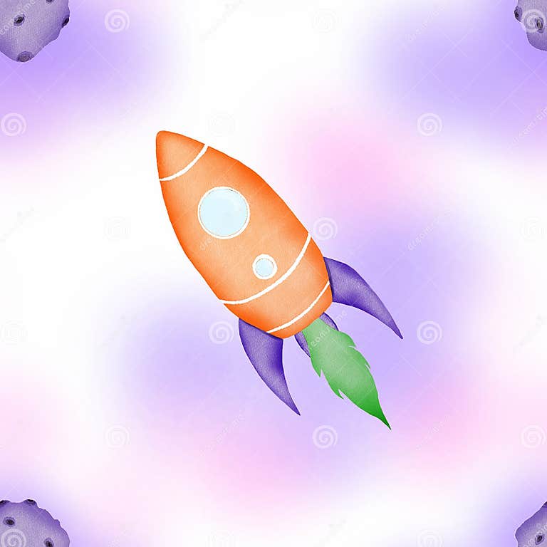 Repeating Seamless Pattern Rocket, Planets, Meteorite, Comet. Cute Baby ...