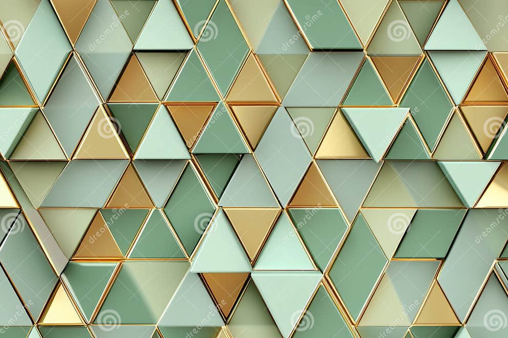 Repeating Triangular Pattern in Light Green and Gold, Creating an ...