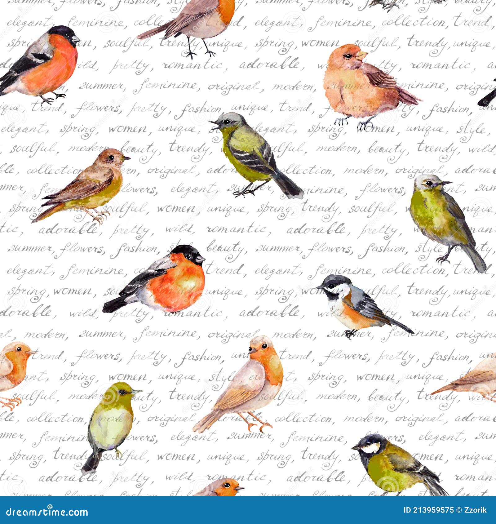 Repeating Wallpaper - Various Birds. Watercolor Natural Seamless ...