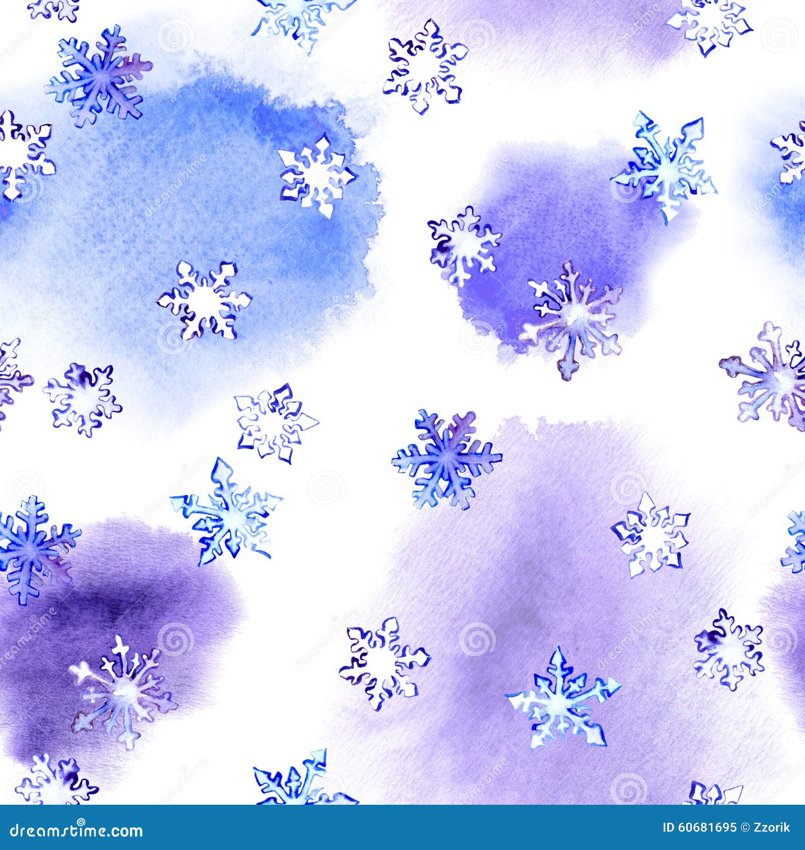 Repeating Winter Pattern with Snow Flake on Blotch Watercolor Stock ...