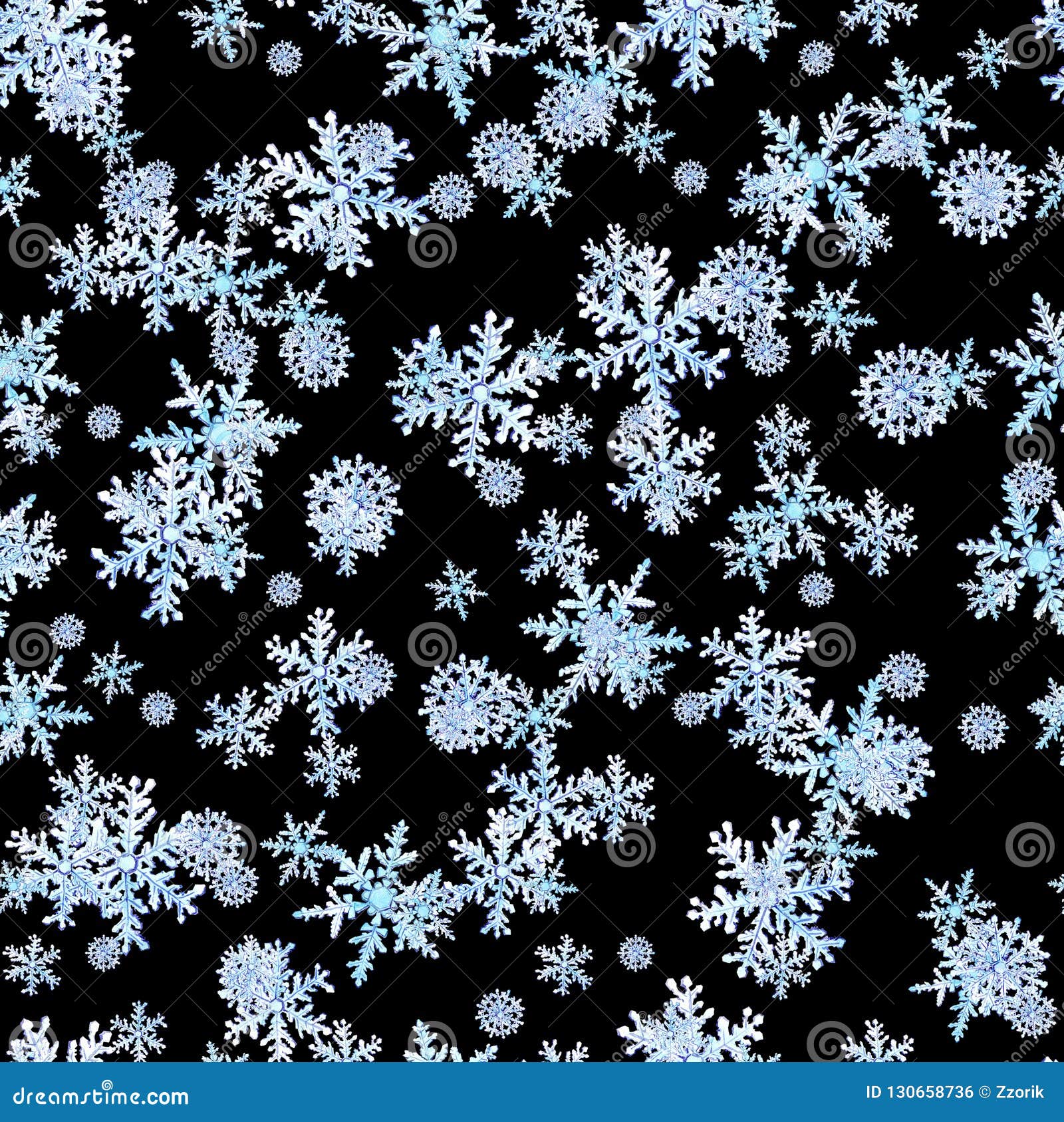 Repeating Winter Pattern with Snowflakes on Black Night Background ...