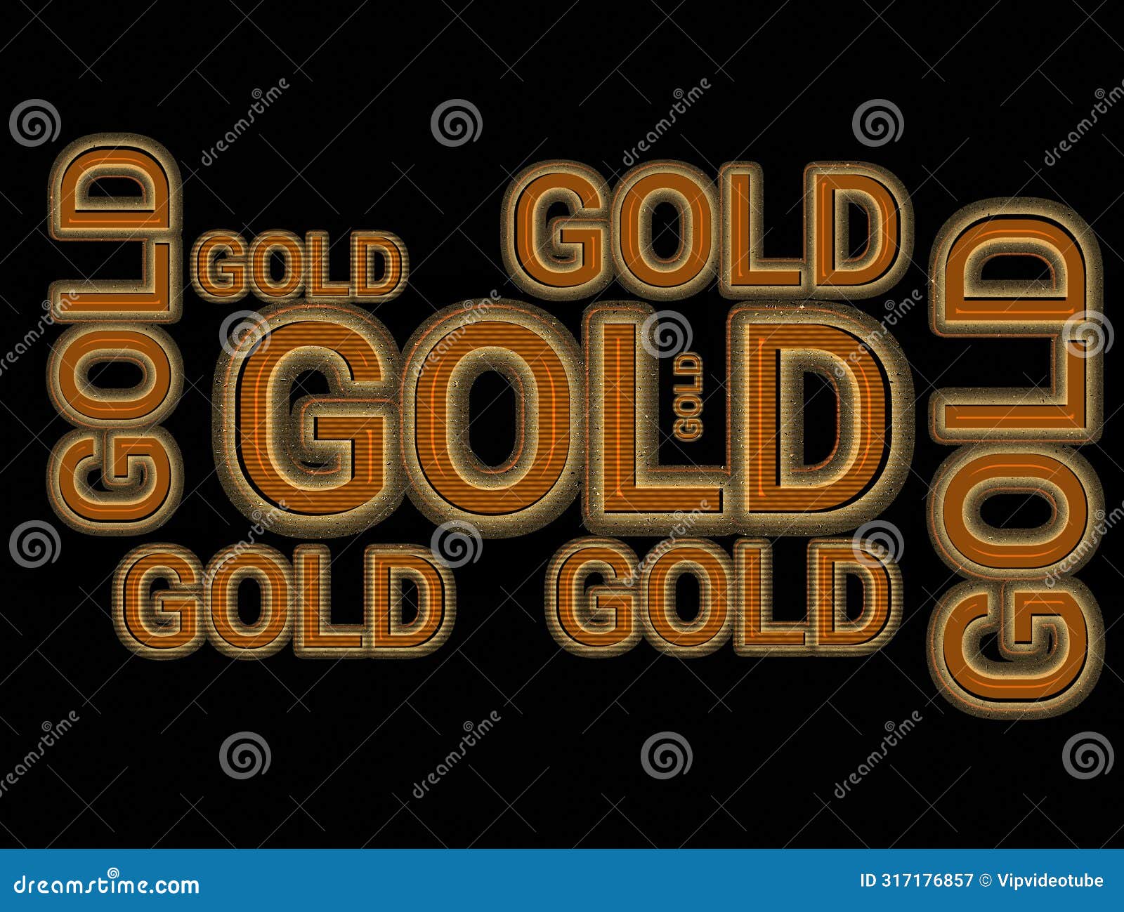 Repeating Word Gold in Letters of Different Sizes Stock Illustration ...