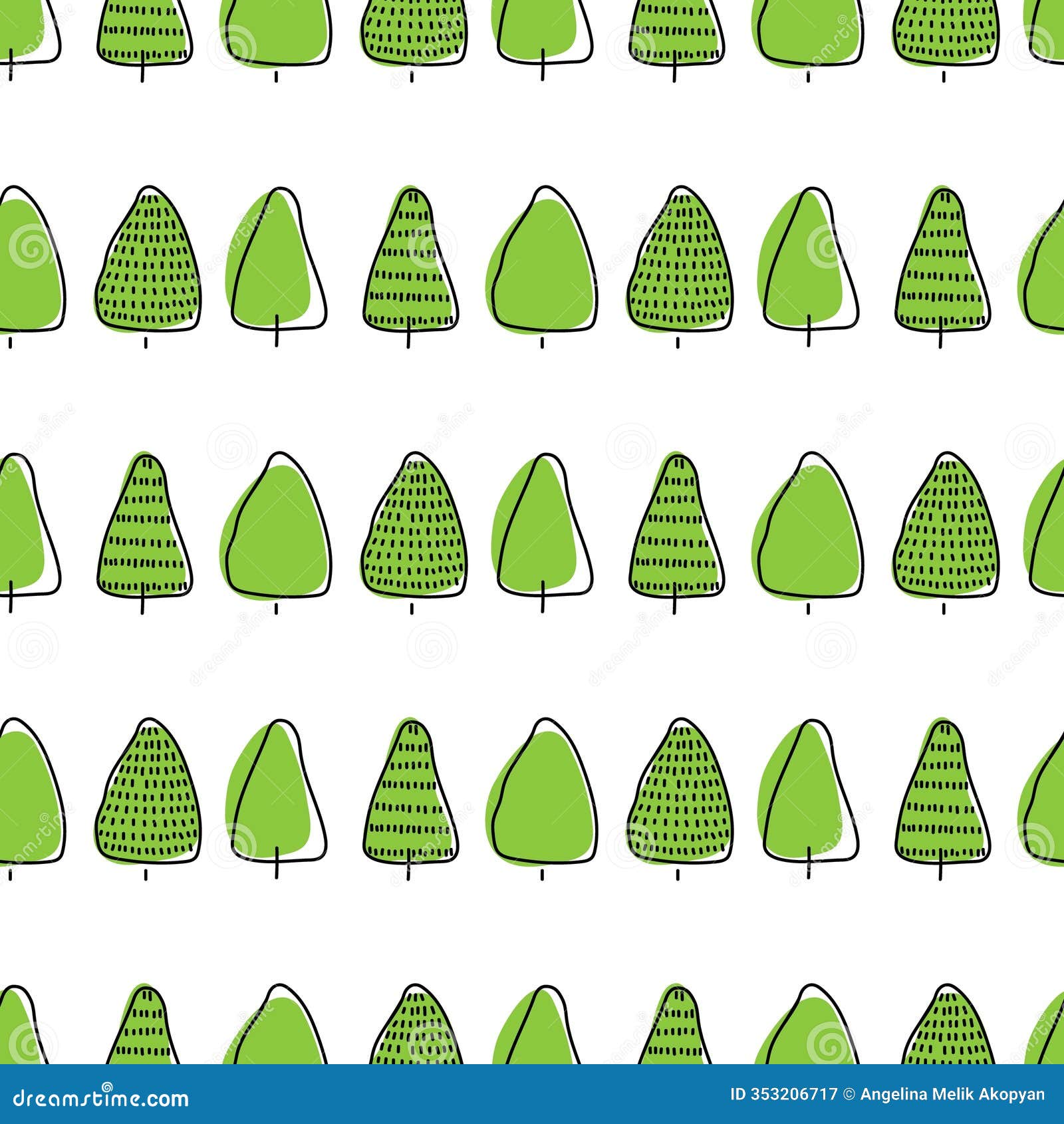 Pattern of Green Trees with Varying Designs on a White Background for ...