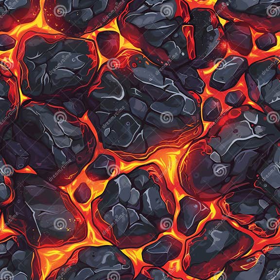 A Repetitive Design Featuring Flowing Lava and Scattered Rocks Creating ...