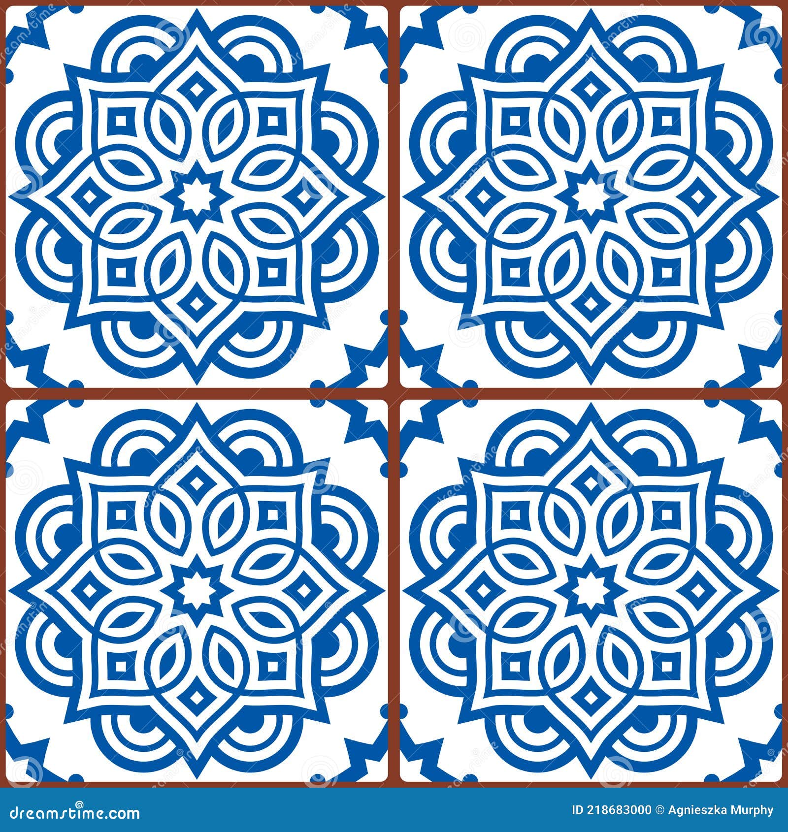 Moroccan Mandala Tile Seamless Vector Pattern in Blue on White ...