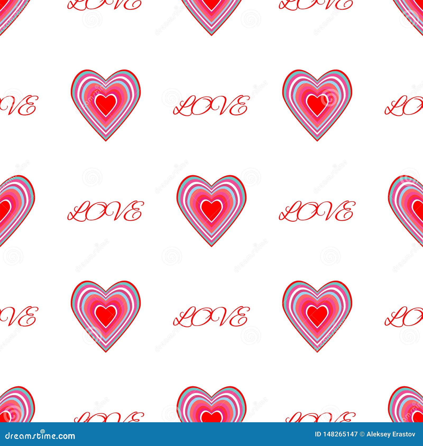Repetitive Hearts and Text Love. Romantic Seamless Pattern. Vector ...