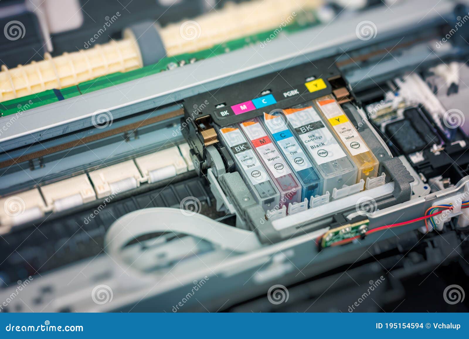 Replacement of CMYK Set of Ink Cartridges in Printer. Stock Photo ...