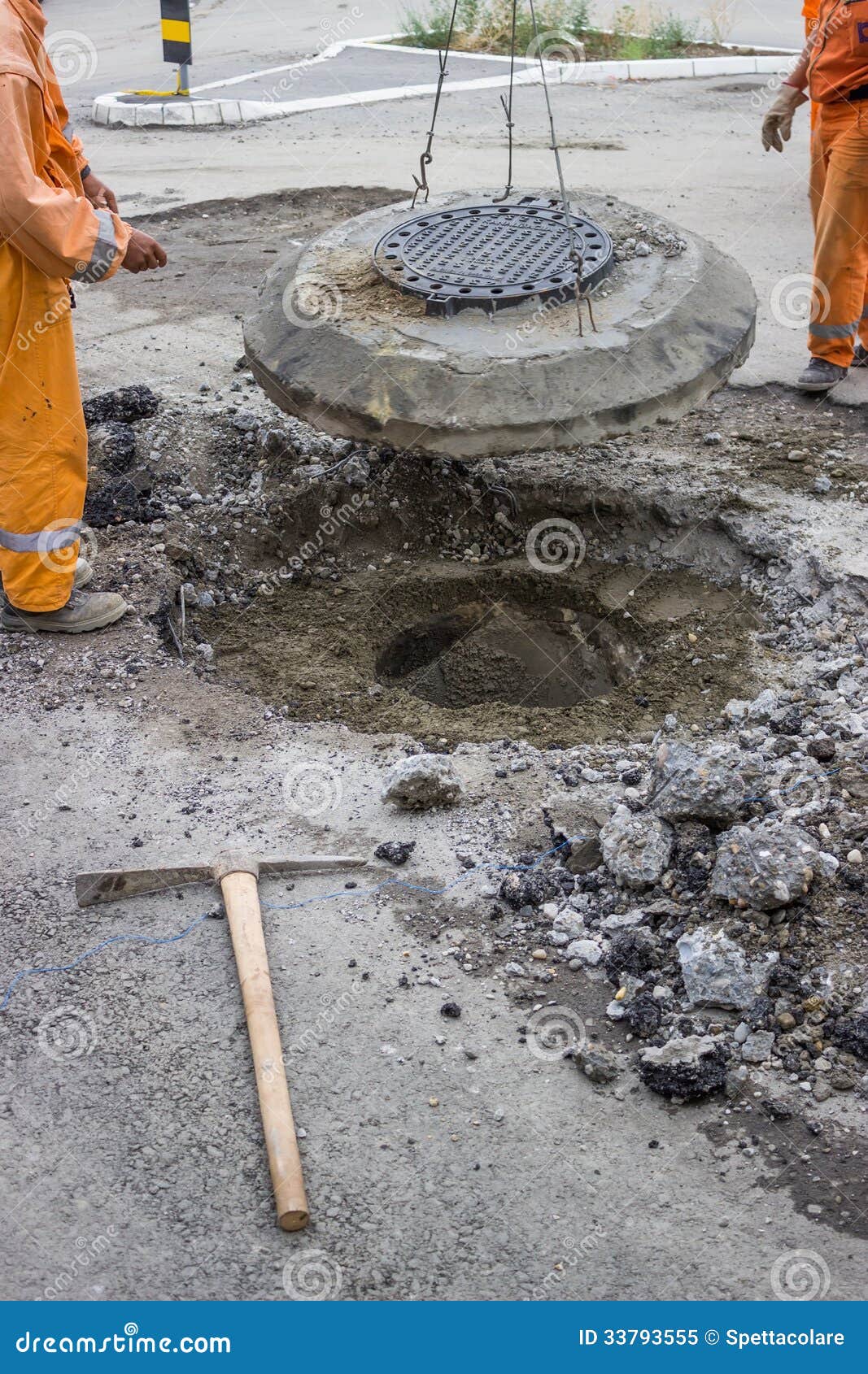 Replacement of Cover Slab with Cast Iron Cover Stock Image - Image of ...