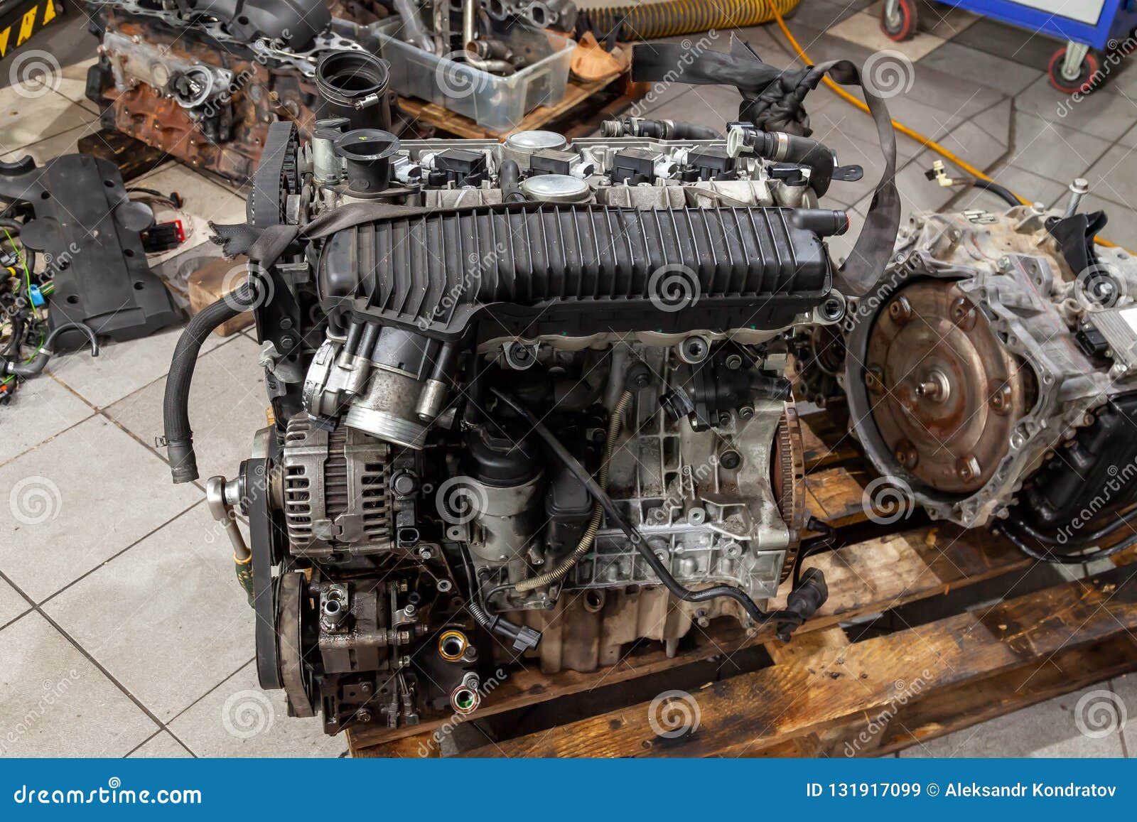 Replacement Engine Used on a Pallet Mounted for Installation on Stock ...