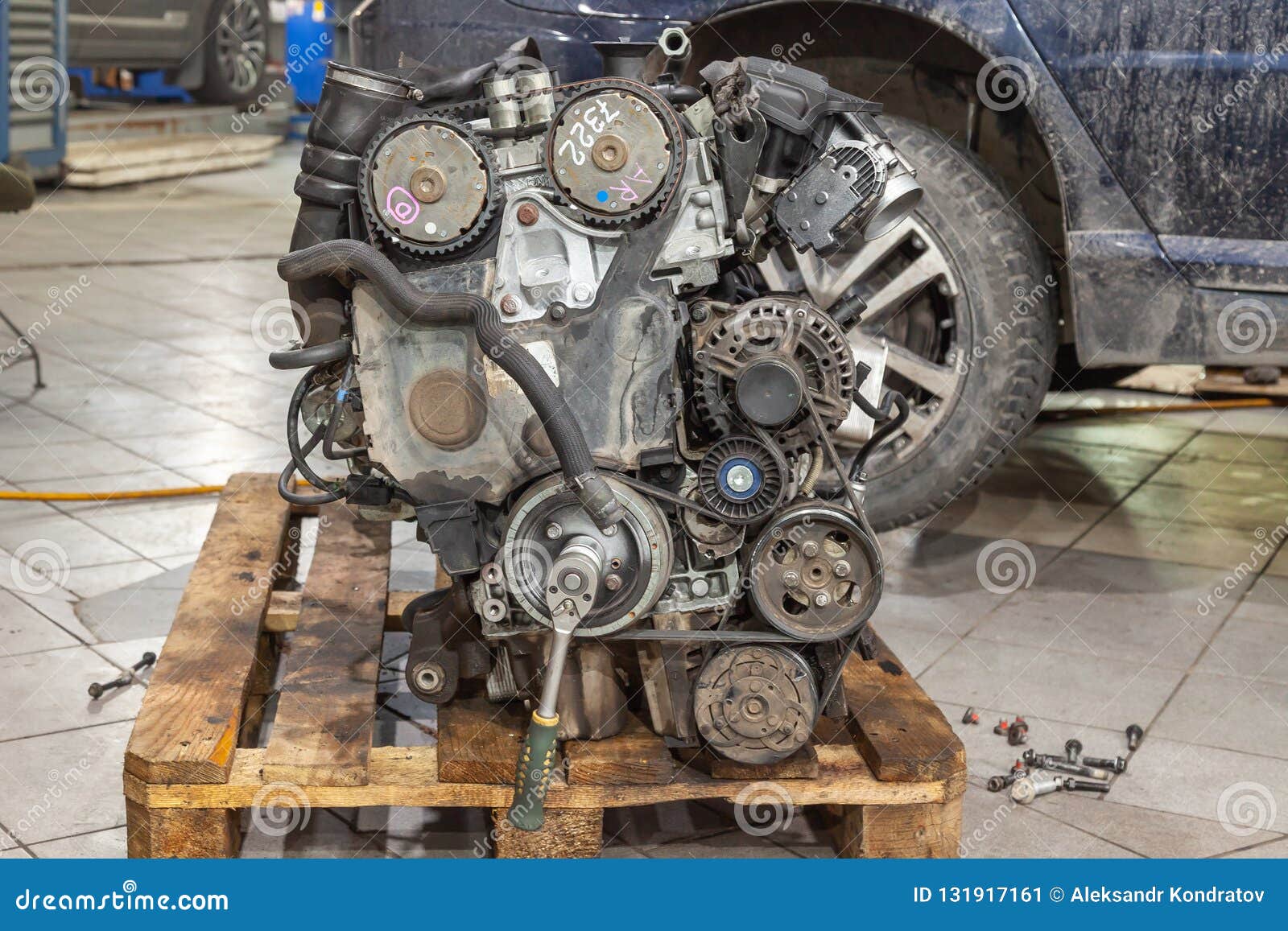 Replacement Engine Used on a Pallet Mounted for Installation on Stock ...