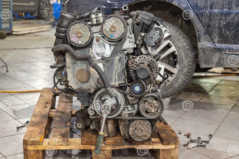 Replacement Engine Used on a Pallet Mounted for Installation on Stock ...