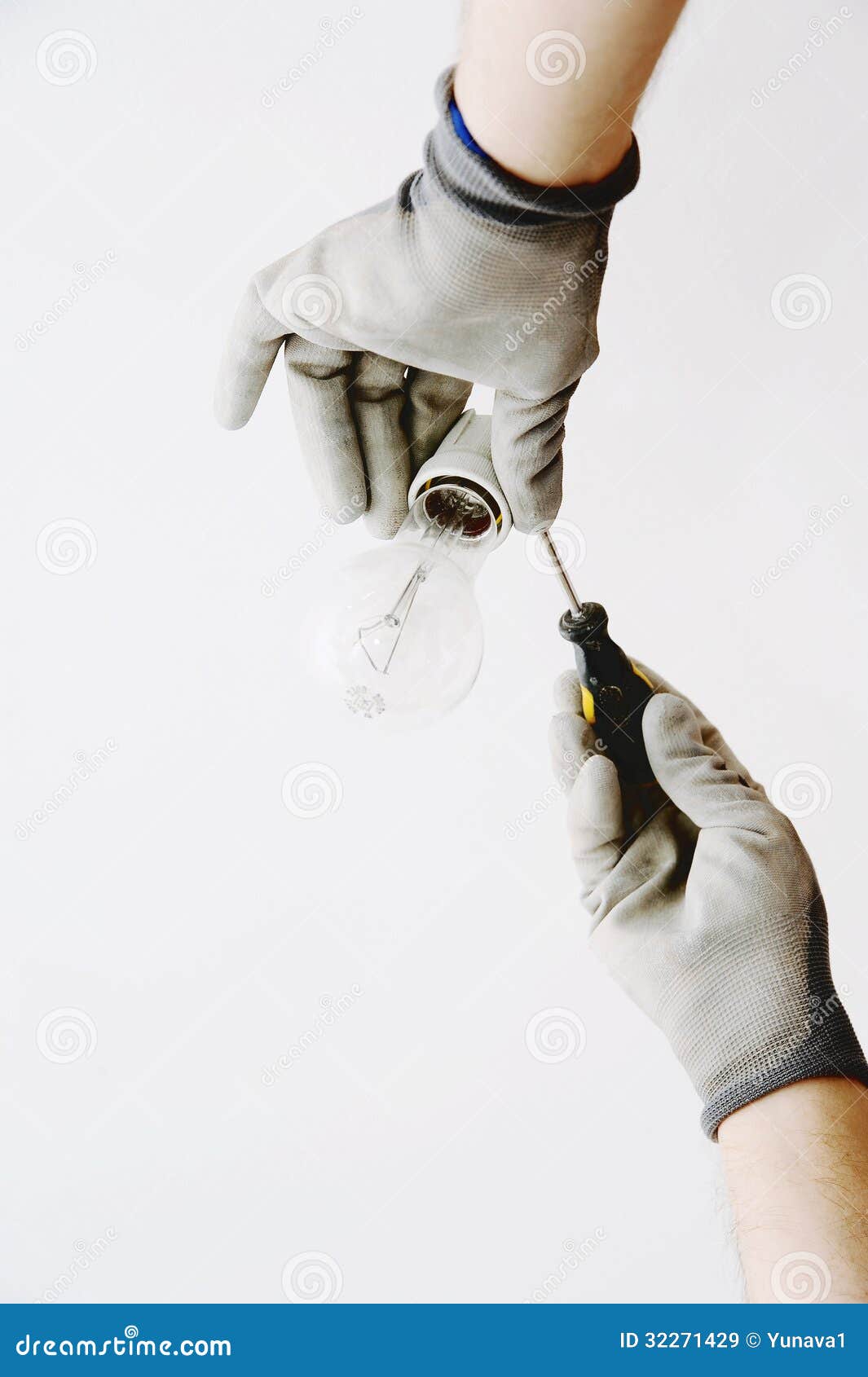 Replacement and Installation of an Light Bulb Stock Image - Image of ...