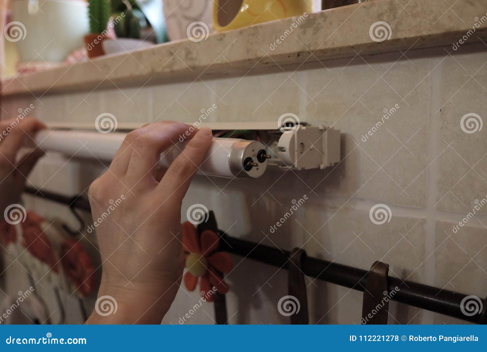 Replacement of the Neon Lamp Stock Photo - Image of neon, housework ...