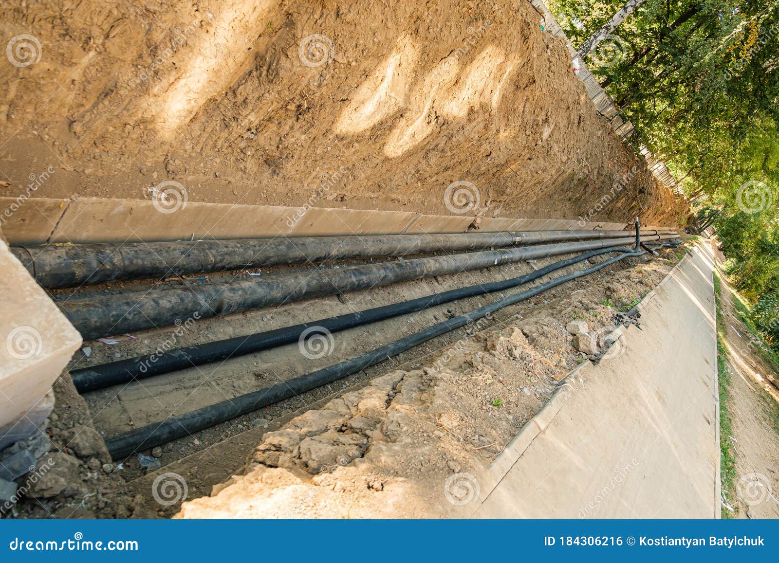 Replacement of Old Pipes with New Ones in the Pit Stock Photo - Image ...