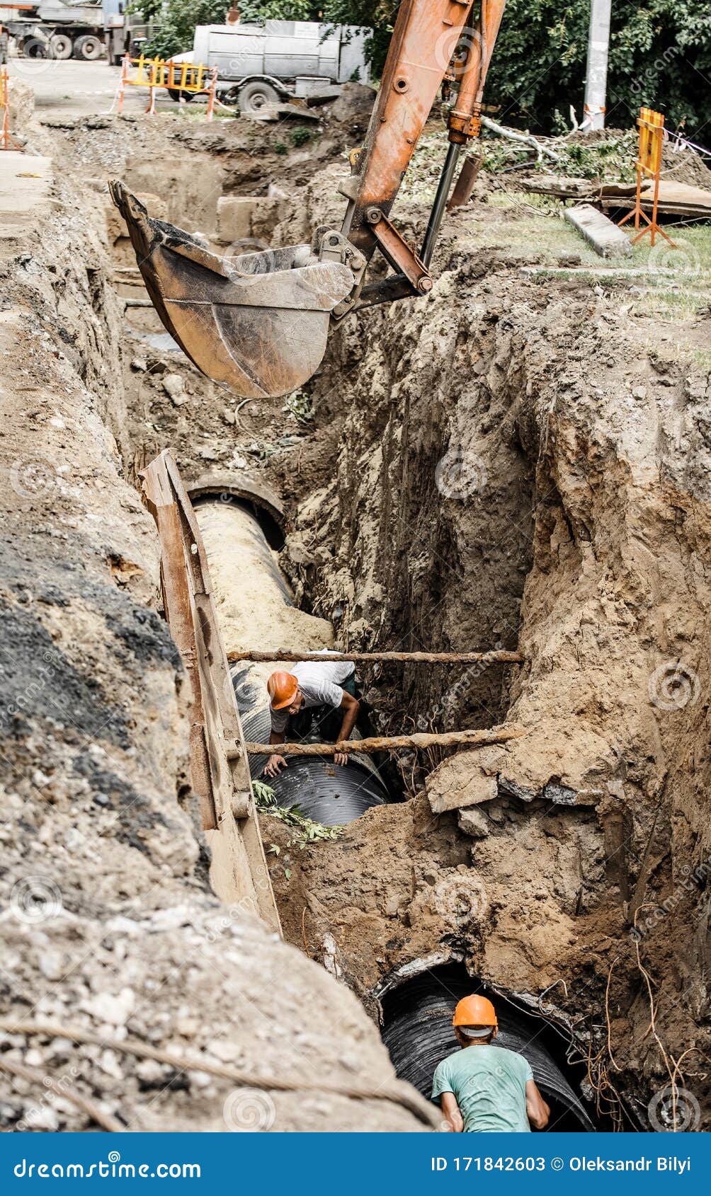 Replacement of a Sewer Pipe Deep Under the Ground Stock Image - Image ...