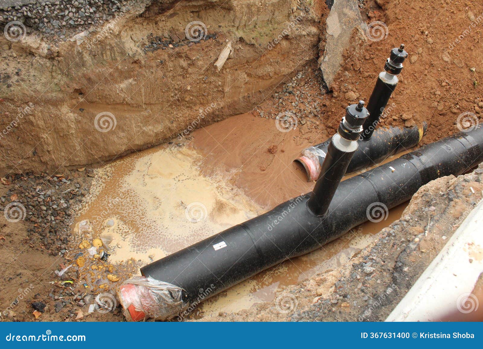 Replacement Of Sewer Pipes. Laying Gas Pipes In The Ground Stock Image ...