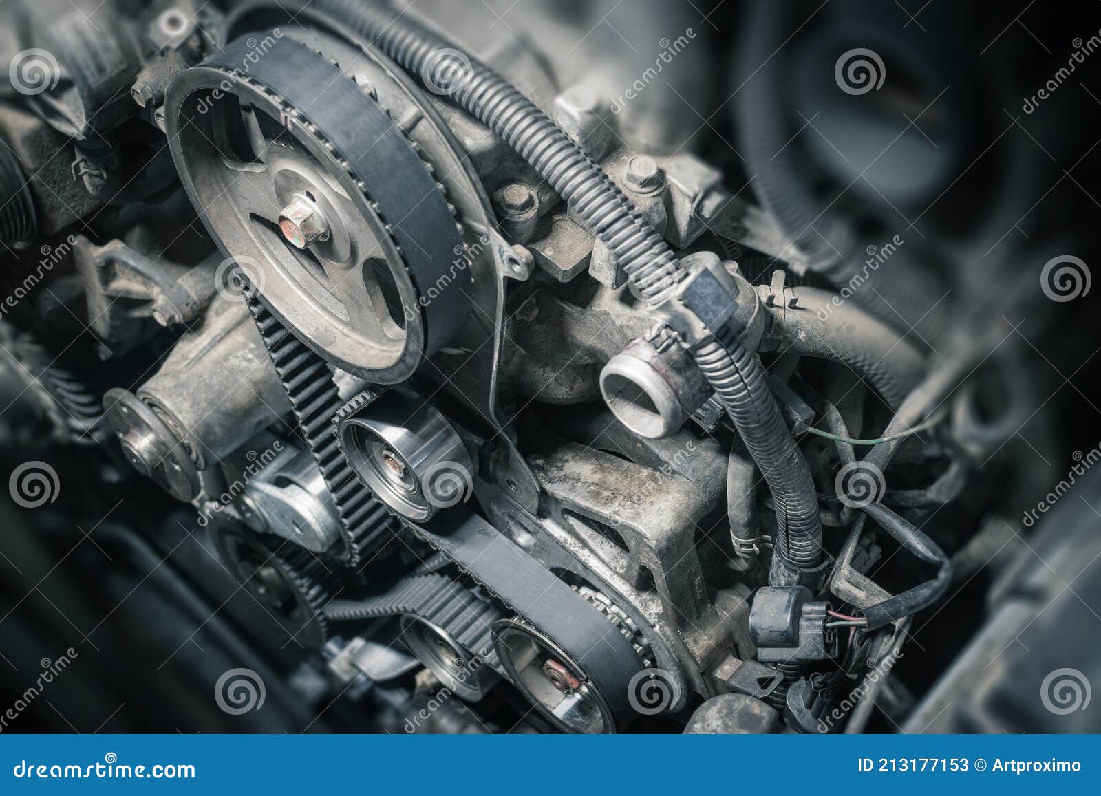 Replacement Timing Belt with Rollers on the Old Diesel Engine in a Car ...