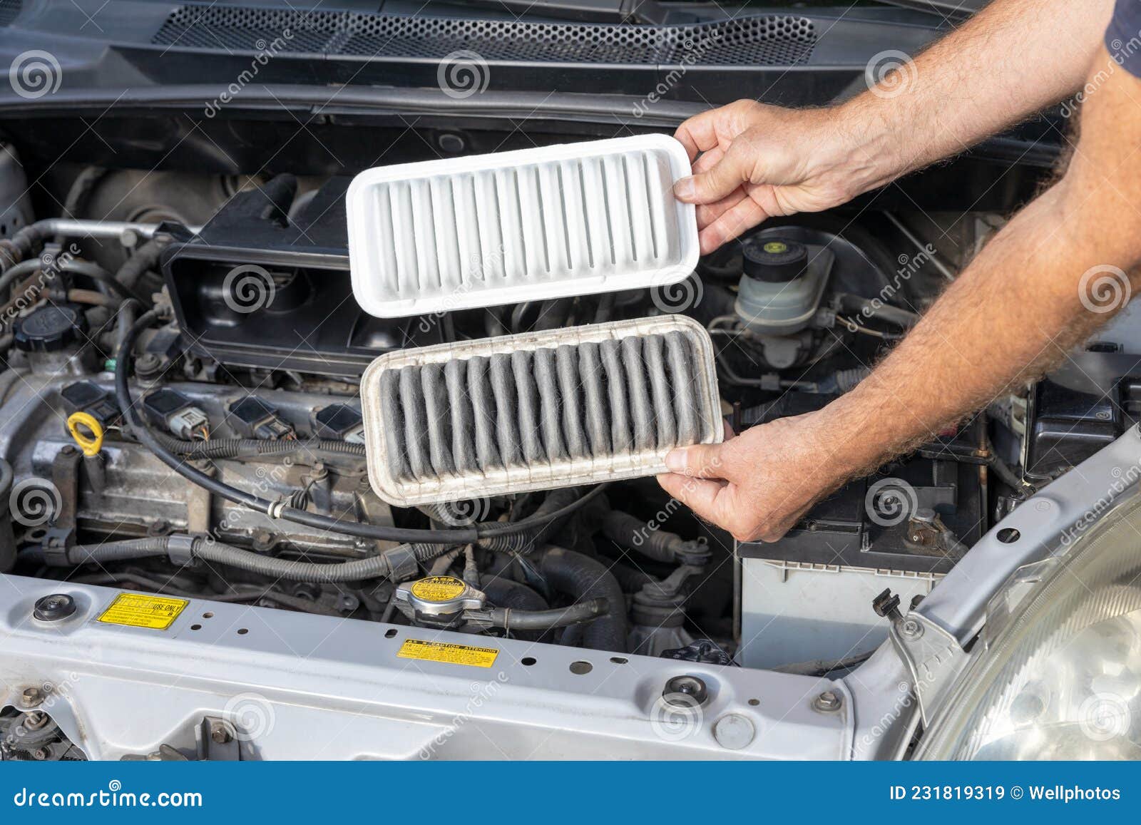 Replacing the Dirty Engine Air Filter for a Car Stock Image - Image of ...